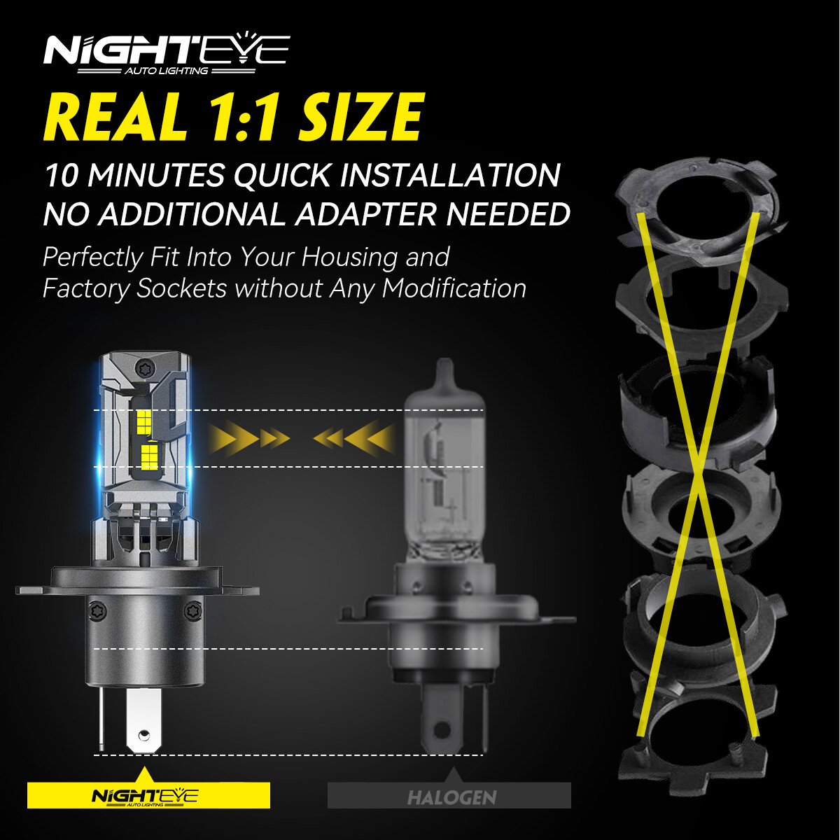 NIGHTEYE H4 70W CANBUS LED Headlight Kit High Low Light Bulbs 6500K ...