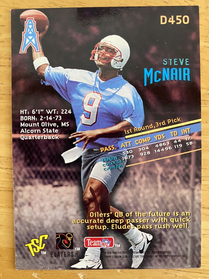 Steve McNair 1995 Stadium Club Houston Oilers Rookie Card RC Card #D450 ...