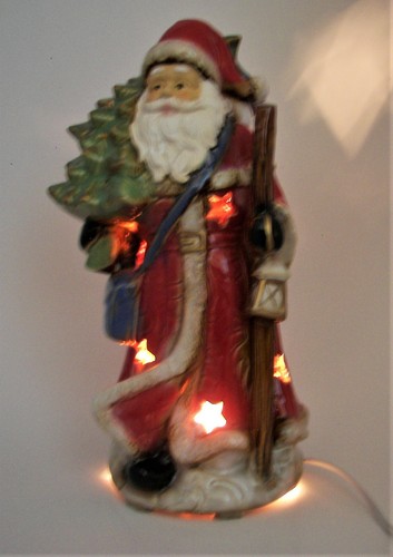 Santa Claus Christmas Light Figural Holiday Lamp Star Cutouts Ceramic ...