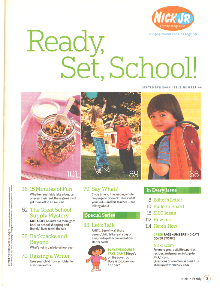 NICK JR FAMILY Magazine September 2005 Back To School Weekend Fun ...