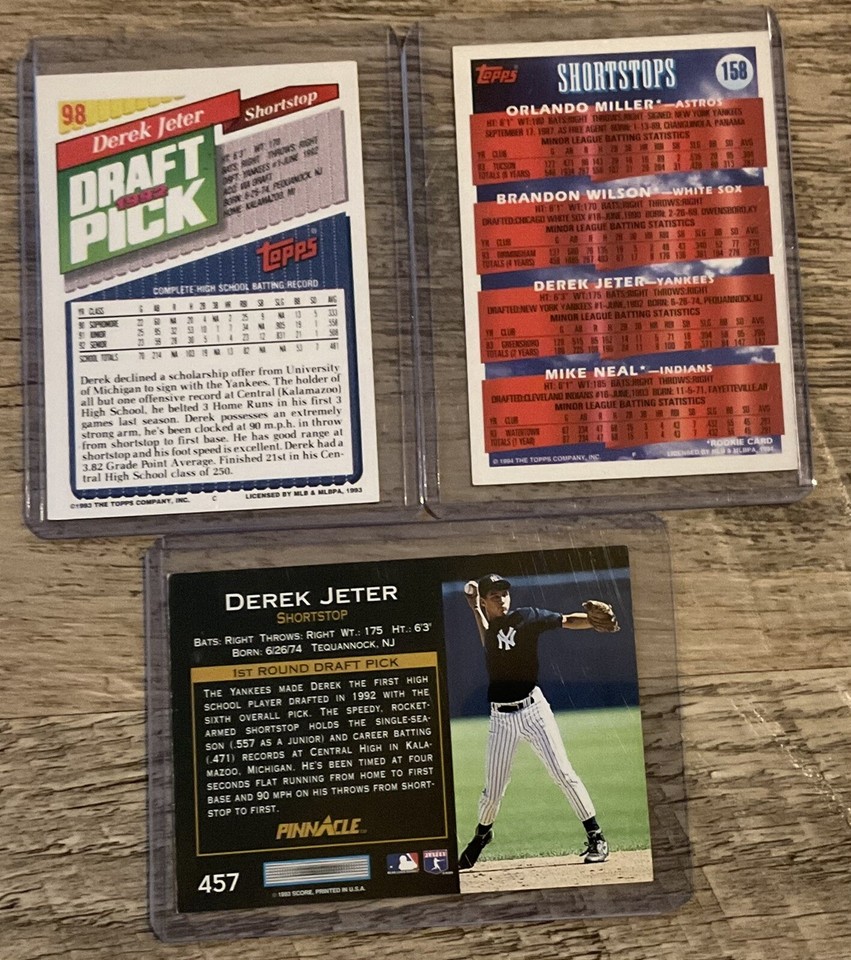 Derek Jeter Rookie card Set. 2 Draft Pick Cards And One Minors Card ...