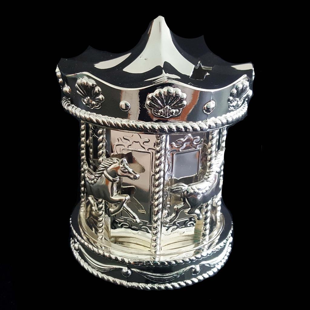 Beautiful Silver Carousel Money Box Baby Shower Christening | eBay ...