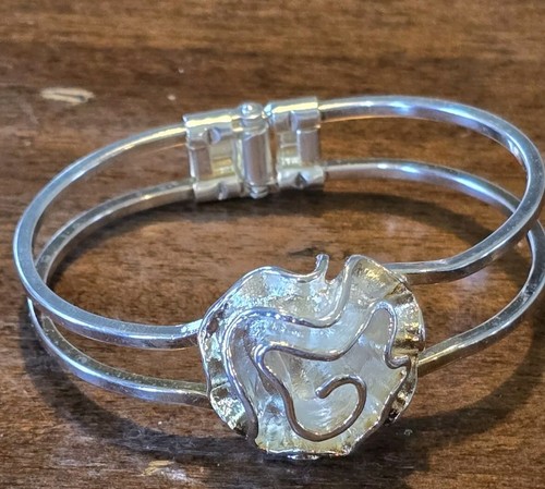 Sterling Silver Flower Bangle Bracelet w/ Spring Loaded Closure | eBay