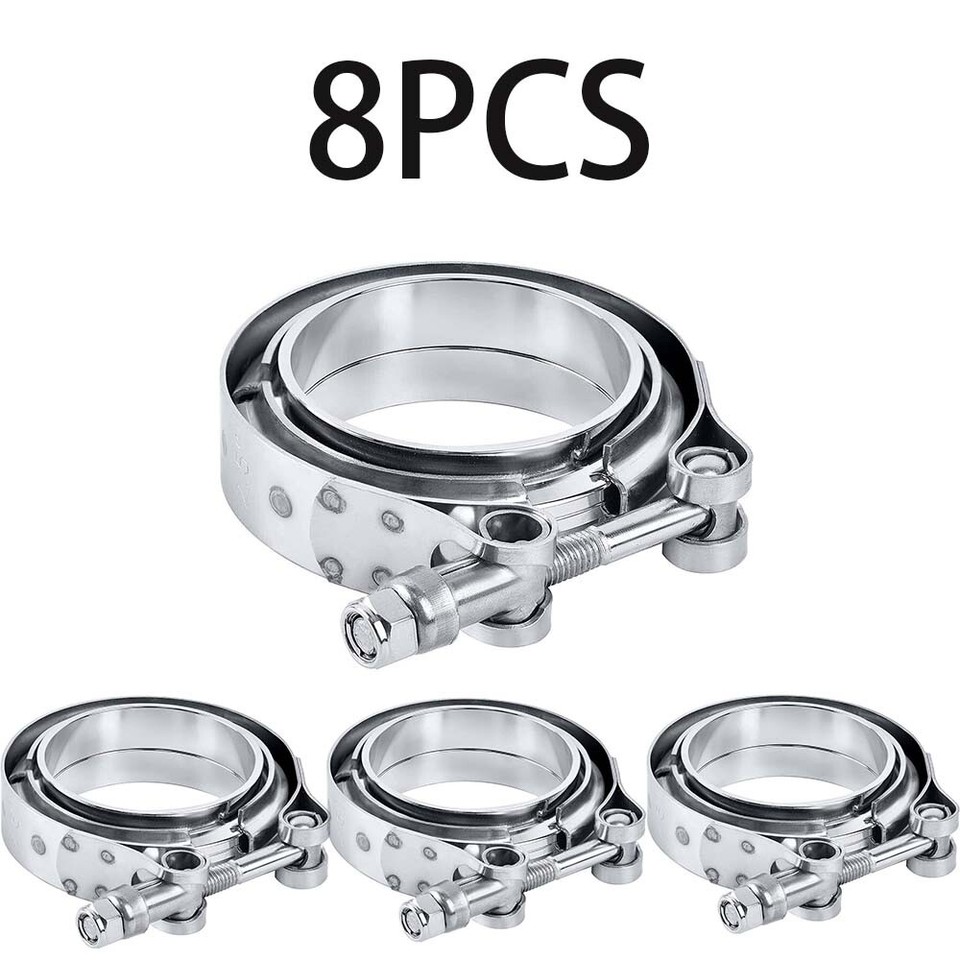 8x 2.5 Inch V Band Clamp Kit with Male/Female Exhaust Pipe SS304 ...