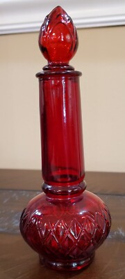 Vintage AVON - SOMEWHERE Cologne Ruby Red Glass Perfume Genie Bottle w ...