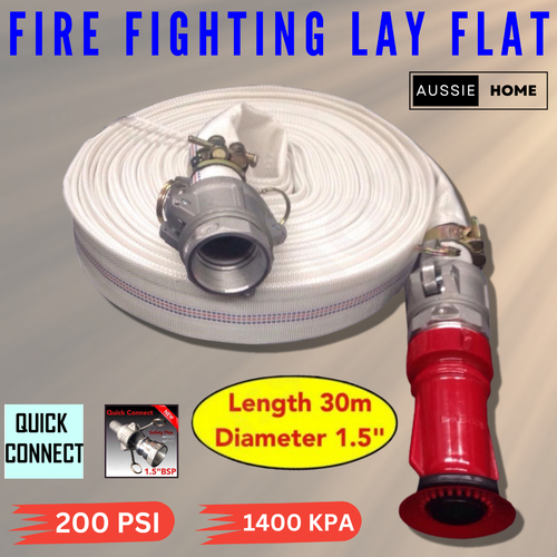Kasa Fire Fighting Hose 30m 1.5" Lay Flat Canvas Camlock Adjustable ...