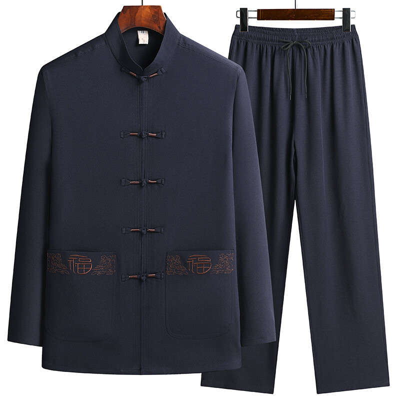 Mens Traditional Chinese Tang Suit Jacket Coat Pants Kung Fu Wingchun ...