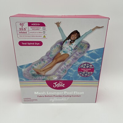 Justice Mesh Lounger Pool Float, 62" x 33.5" Ages 6+ Heart Glitter ...