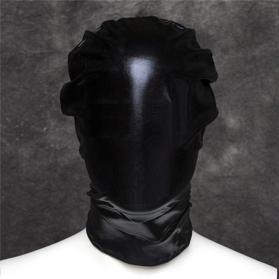 PVC Wet Leather Look Full Head Hood Fetish Dungeon Restraint Mask ...