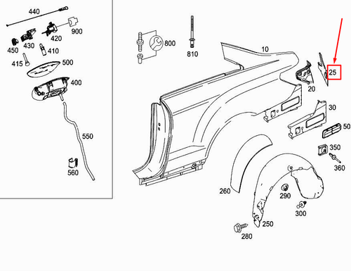 MERCEDES-BENZ E COUPE C207 LH TAIL LAMP POCKET EXTENSION A2076300705 ...