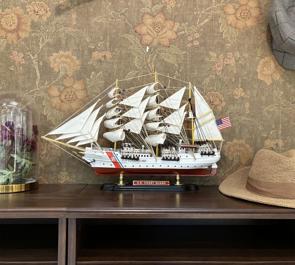 SAILINGSTORY Wooden Model Ship US Coast Guard Eagle Barque Ship Model ...