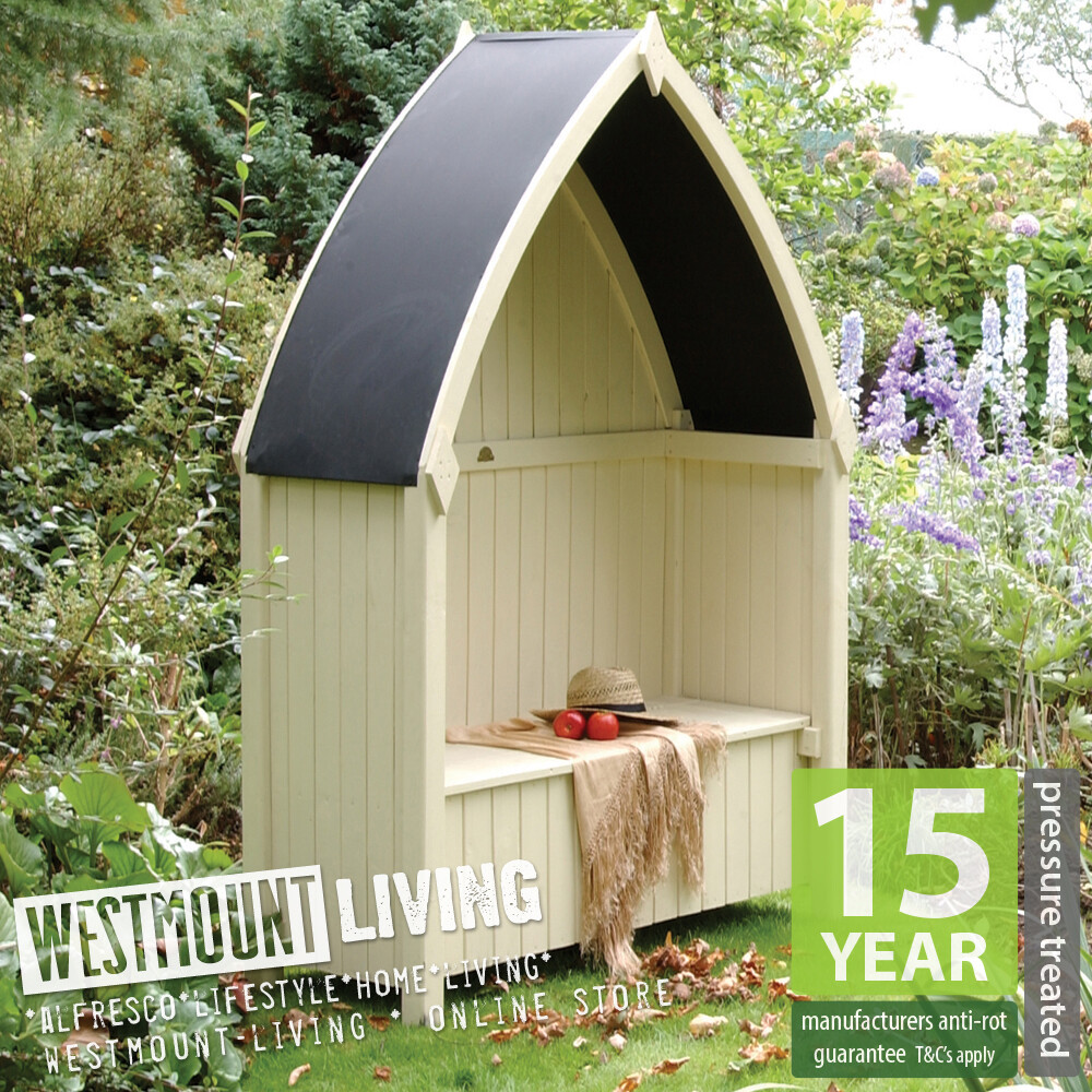 WOODEN GARDEN ARBOUR BENCH SEAT BOAT SHAPED WITH STORAGE PRESSURE ...
