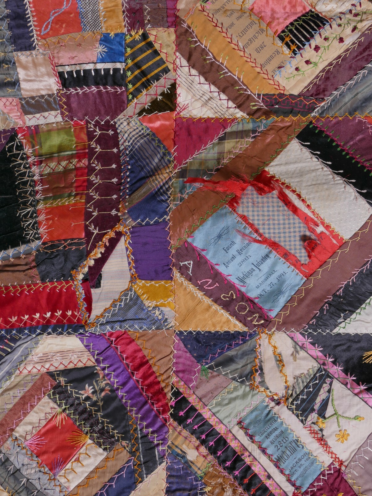 Antique historic Crazy Quilt military ribbons crochet border Ohio ...