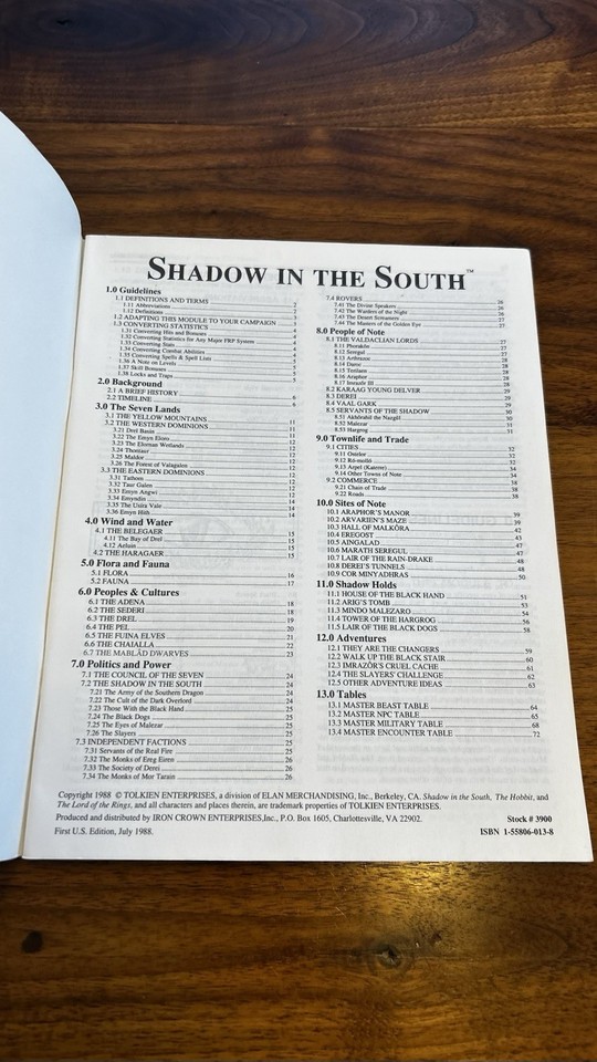 Shadows in the South with maps MERP Middle Earth RPG ICE #3900 VG 1988 ...