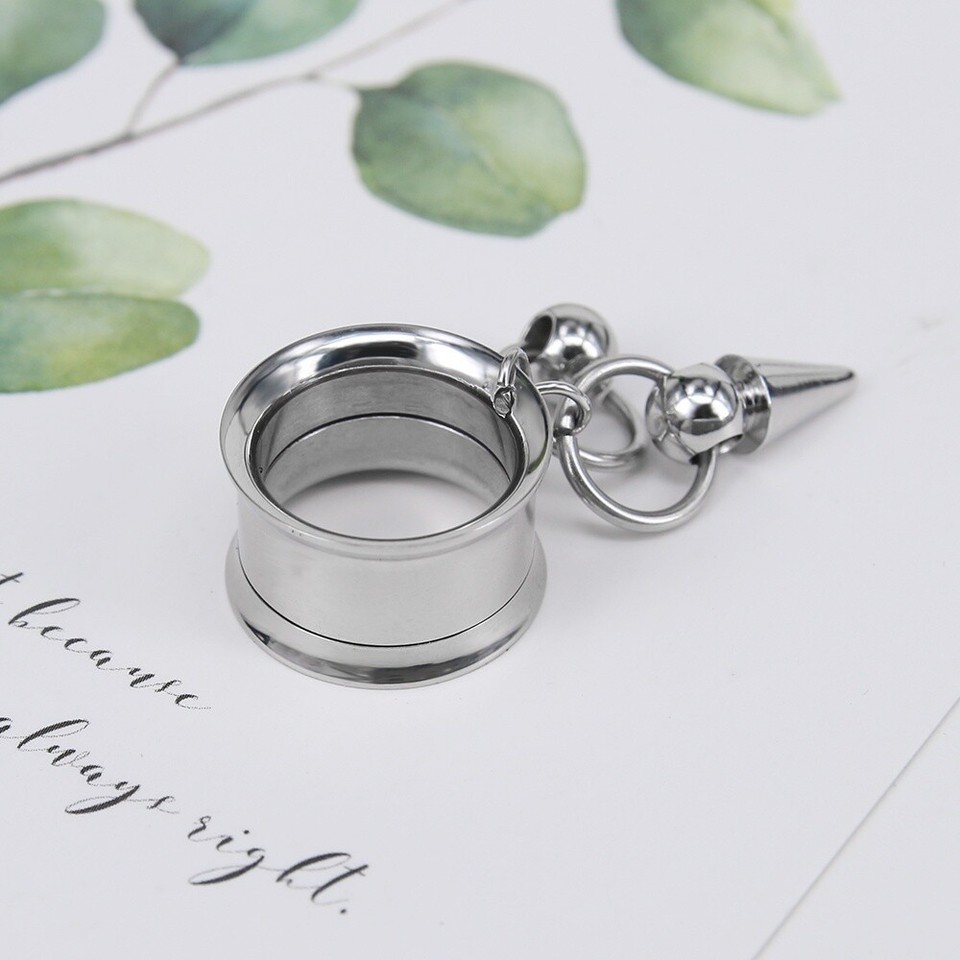 1 Pair Punk Stainless Steel Ear Gauges Dangle 5-22 mm Ear Plug Tunnels ...