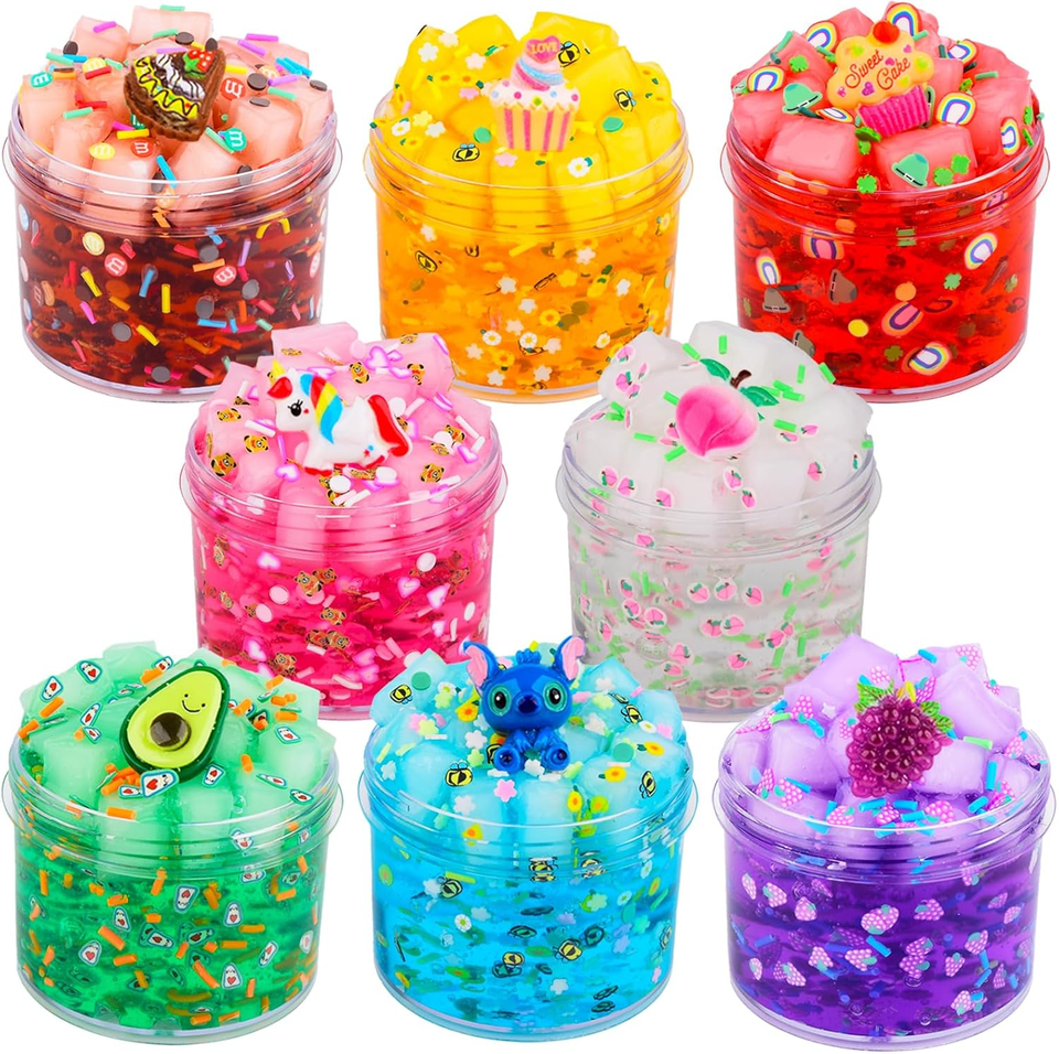 8 Pack Jelly Cube Crunchy Slime Kit, Crystal Slime Toy, Soft and Non ...