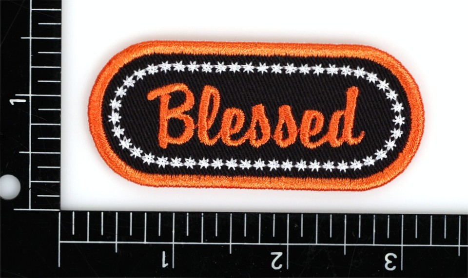 Blessed Oval Embroidered Patch Black/Orange Iron-On Sew-On Jacket Backpack Hat | eBay