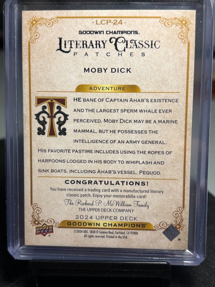 2024 Goodwin Champions Literary Classic Patches Moby Dick LCP-24 SSP ...