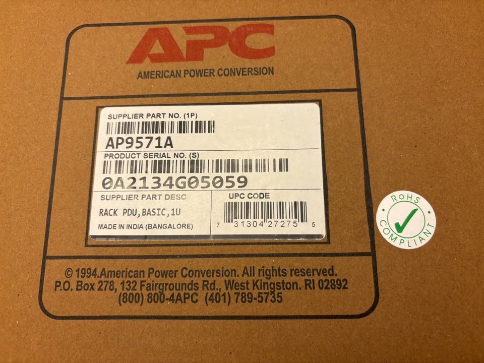 APC AP9571A PDU Basic 200-230V 30A 10-C13 Outlets 1U Rackmount Power ...