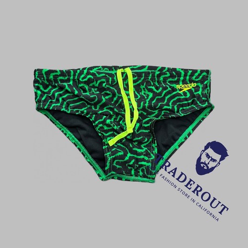 Speedo Men BLACK green maze print training swim Brief Swimwear size 30 ...