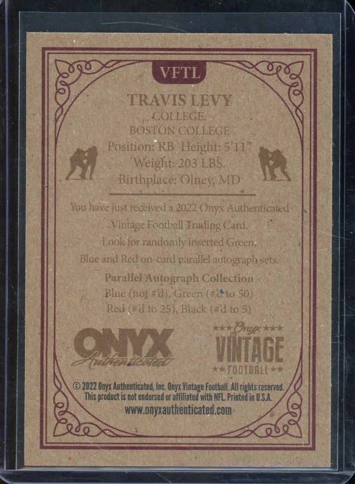 2022 Onyx Vintage Travis Levy Rc #VFTL | eBay