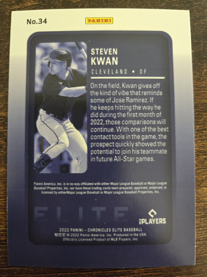 2022 Panini Chronicles Elite Steven Kwan Rookie Card #34 Cleveland ...