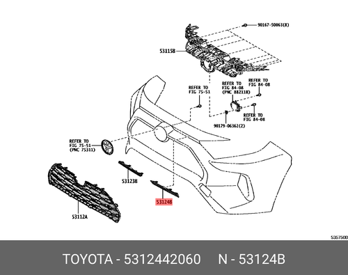 Original molding, radiator grill side, left, 5312442060 for TOYOTA ...
