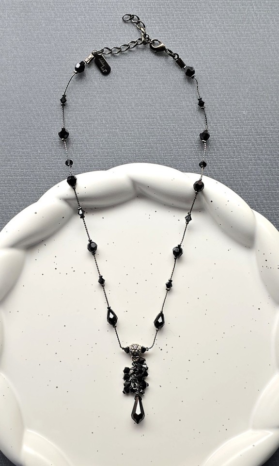 Vtg Dabby Reid Signed Glass Beaded Necklace Black cluster Drop Bead ...