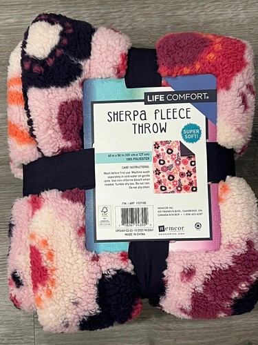 Life Comfort Kids Ultimate Sherpa Fleece Throw Blanket Purple Floral ...