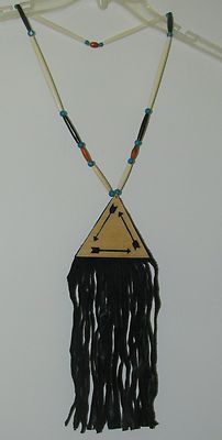 Beaded Necklace LEATHER FRINGED VIGIL TRIANGLE Tribal OA Regalia Pow ...