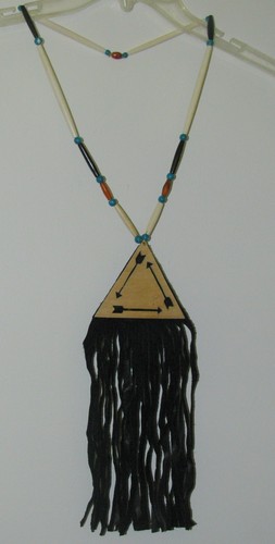 Beaded Necklace LEATHER FRINGED VIGIL TRIANGLE Tribal OA Regalia Pow ...