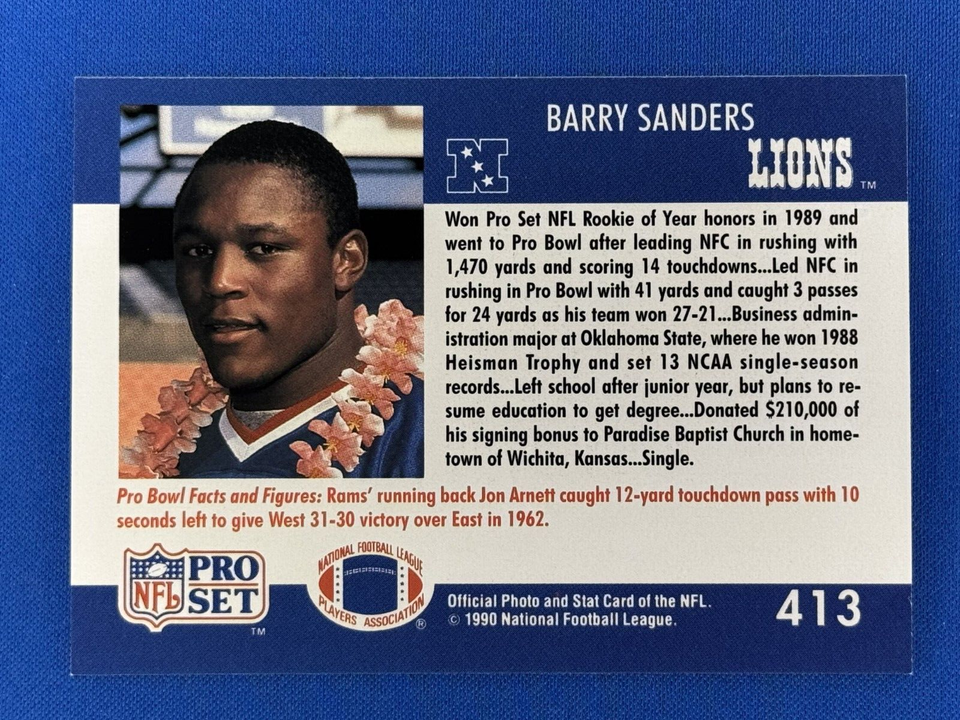 1990 Pro Set #413 Barry Sanders Pro Bowl HOF Lions | eBay