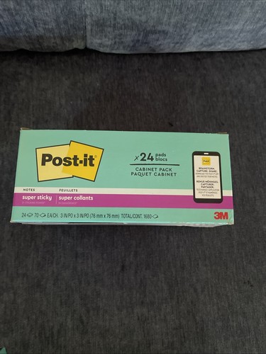 3M Post it Super Sticky Notes Cabinet Pack, 3" x 3", Neon Colors, 24 ...