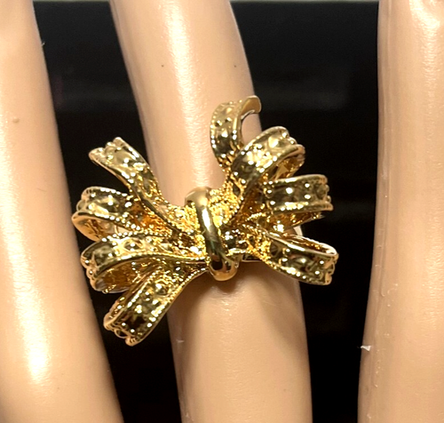 Kate Spade NY Gold Ribbon Butterfly Bow Statement Cocktail Ring Signed ...