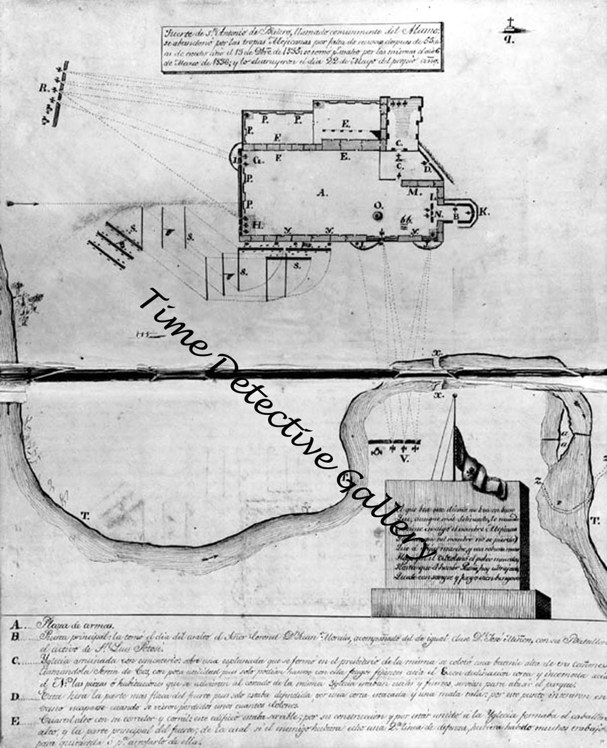 Plan Drawing of the Alamo, Texas - 1836 - Historic Illustration Reprint ...