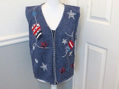 Vtg Bobbie Brooks Christmas Blue Patriotic Mittens Stars Ugly Sweater ...