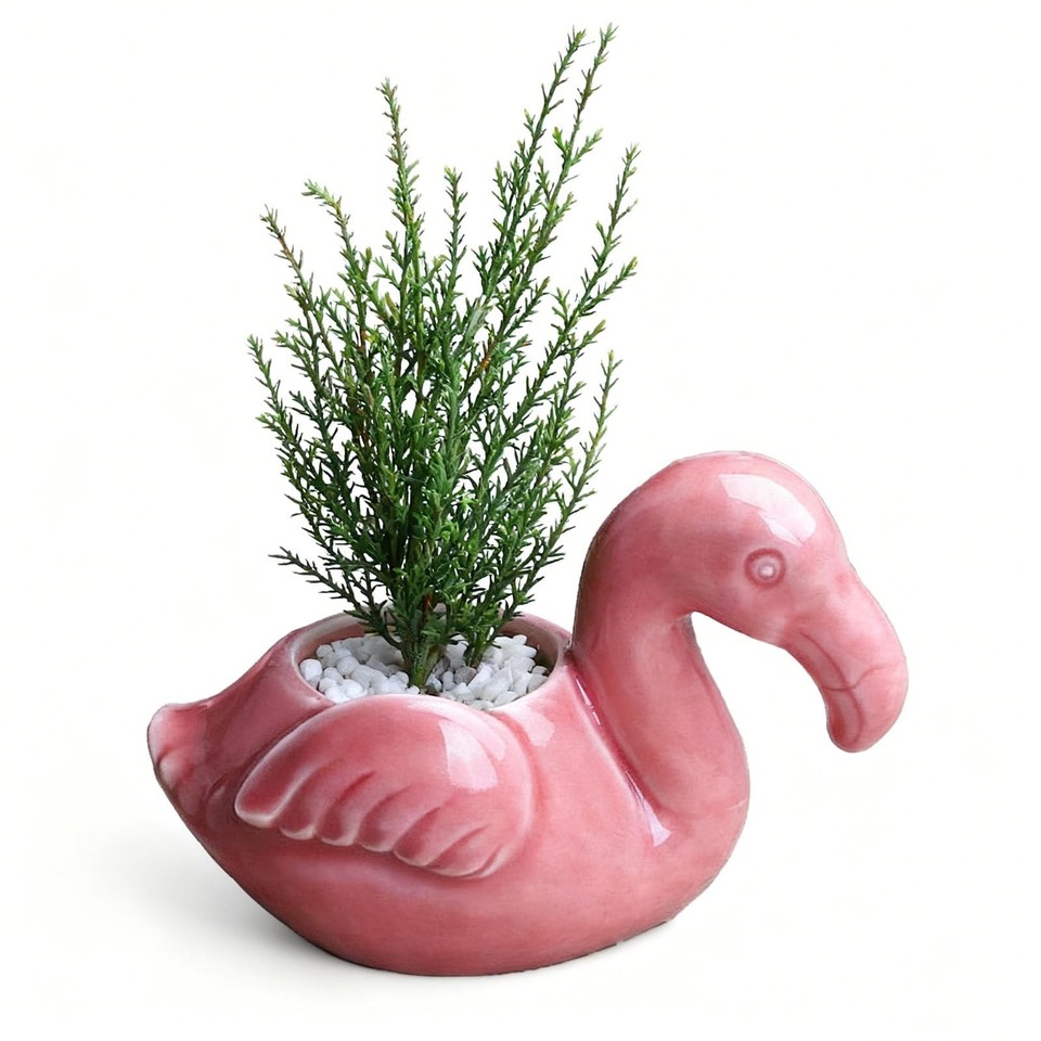 Cute Flamingo Planter Ceramic Succulent Pot with Drainage Hole, Small ...