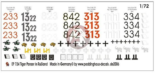 Peddinghaus 1/72 Tiger I & II Tank Markings Russia 1943-1944 WWII (7 ...