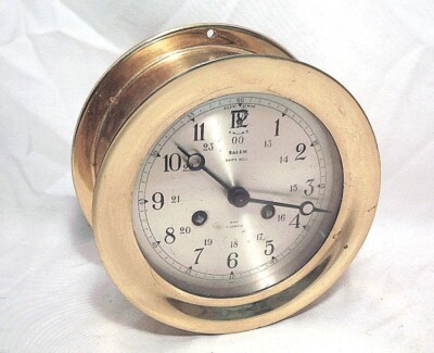 SALEM 4 1/2" BRASS 7 JEWEL 8 DAY SHIPSTRIKE / SHIP'S BELL CLOCK ...