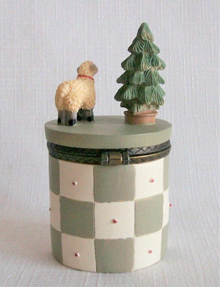 Trinket Box Miss Heathers Plum Pudding Box with Lamb & Tree on Hinged ...
