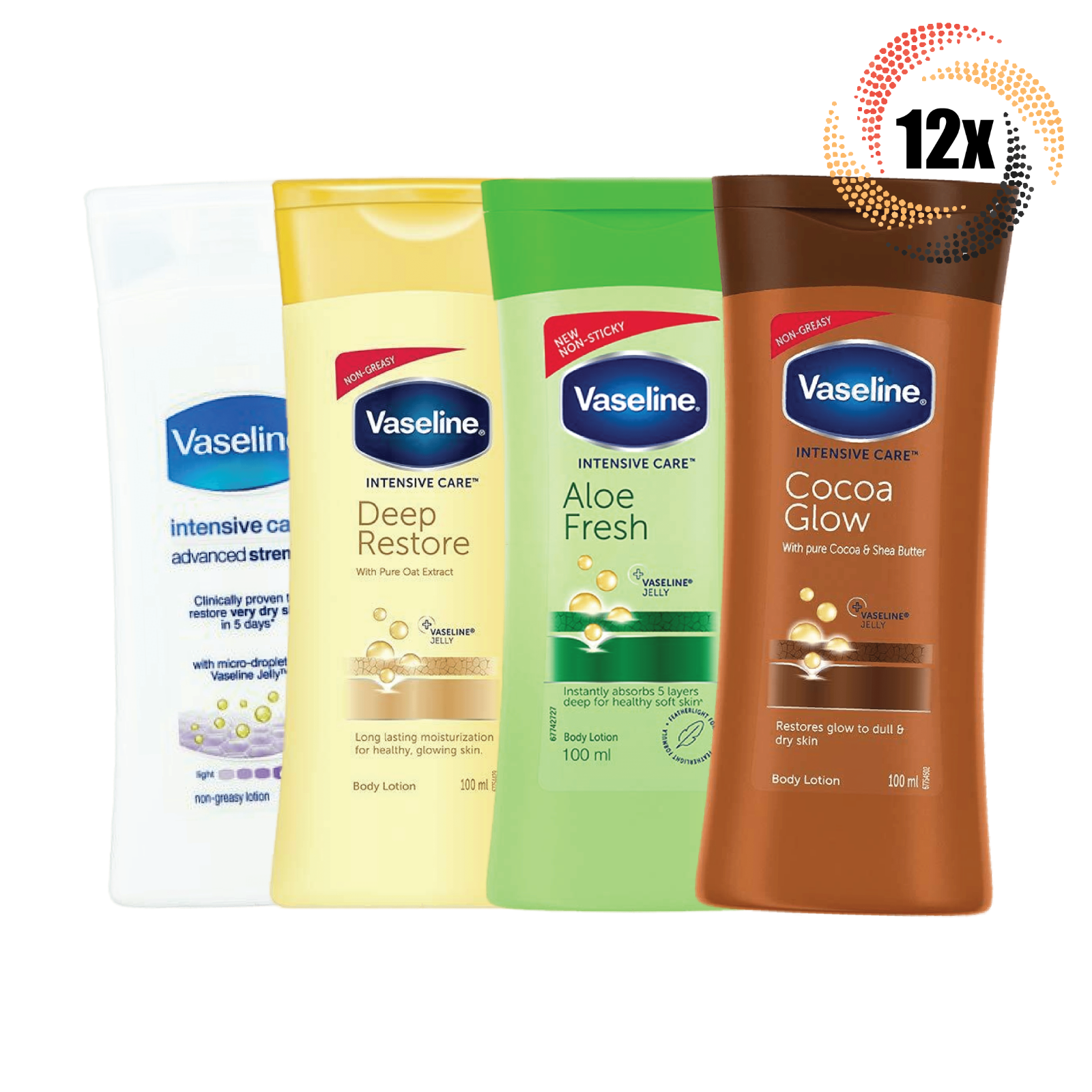 12x Bottles Vaseline Intensive Care Variety Body Lotion | 100ml | Mix ...