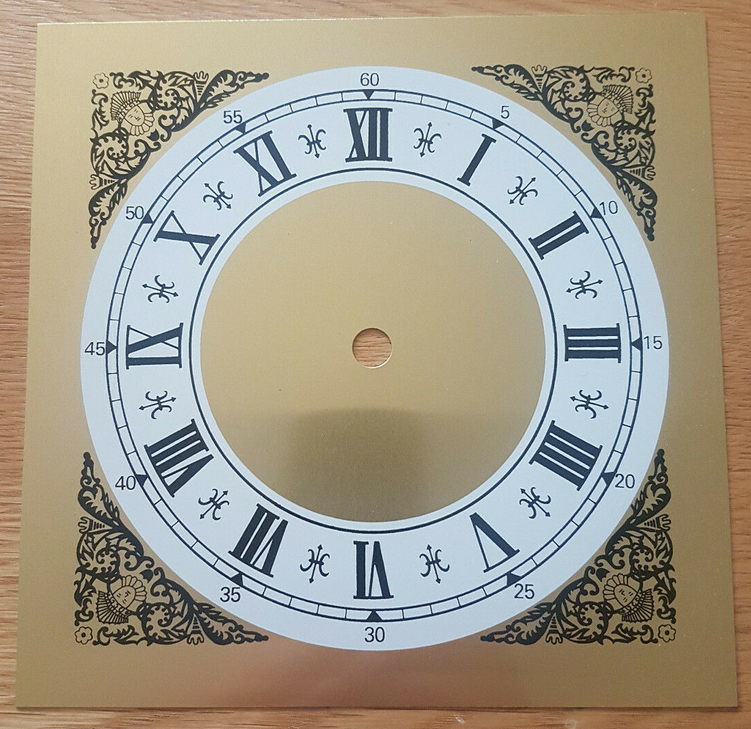 180mm Square Clock Dial Face - White & Brass/Gold Finish - Roman ...