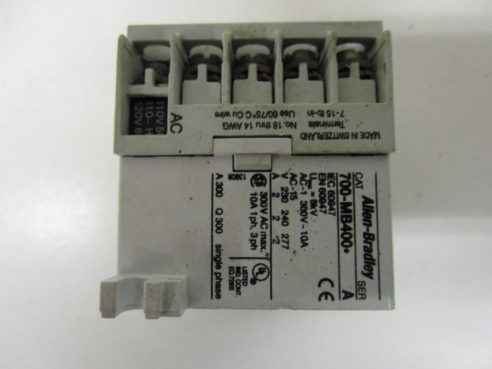 Allen Bradley 700-mb400* 10 Amp Control Relay Mb400 Coil 120v VGC for ...