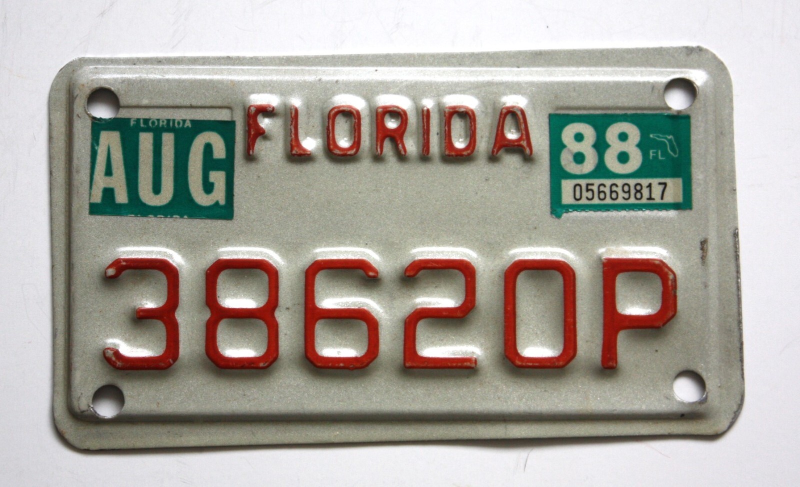 Vintage Florida MOTORCYCLE License Plate 1988 Clean and straight ...