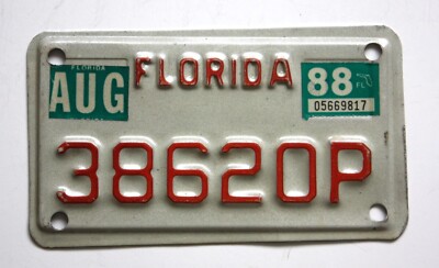 Vintage Florida MOTORCYCLE License Plate 1988 Clean and straight ...