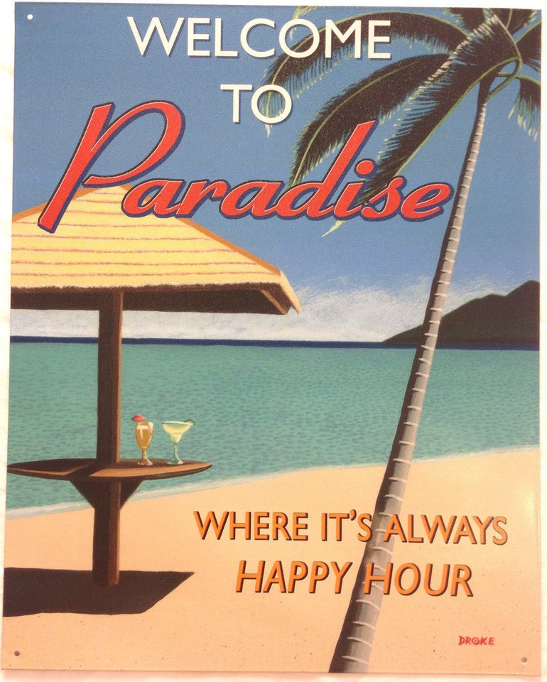 Where It's Always Happy Hour Metal Tin Beach Sign Home Bar Wall Art ...