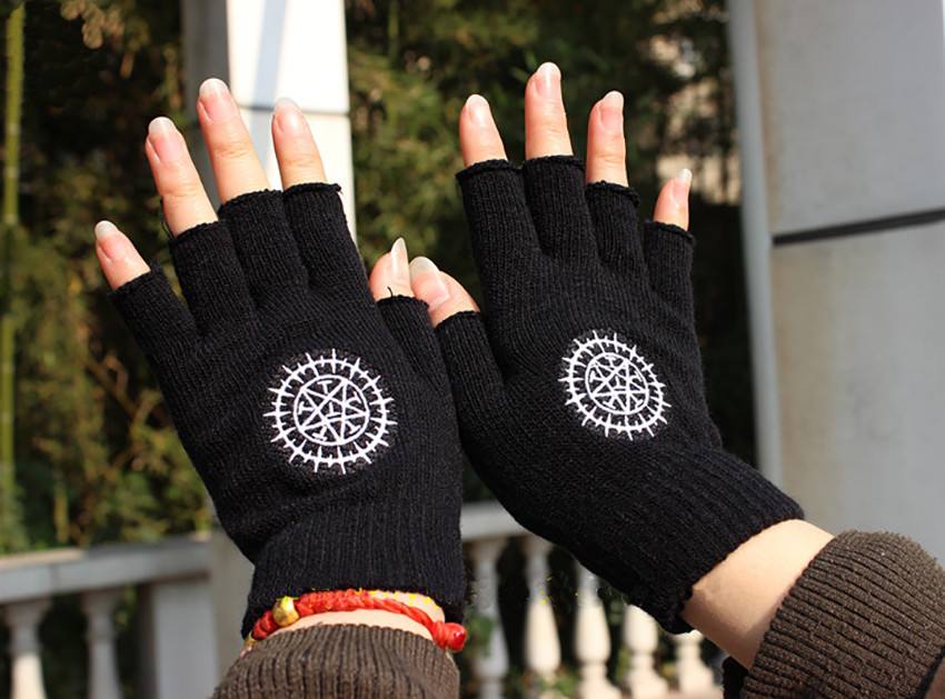 NEW Anime Black Butler Fairy Tail Half Finger Plush knit Gloves Cosplay ...