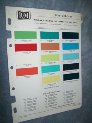 1956 Mercury automotive car Rinshed-Mason R-M color paint chips set ...