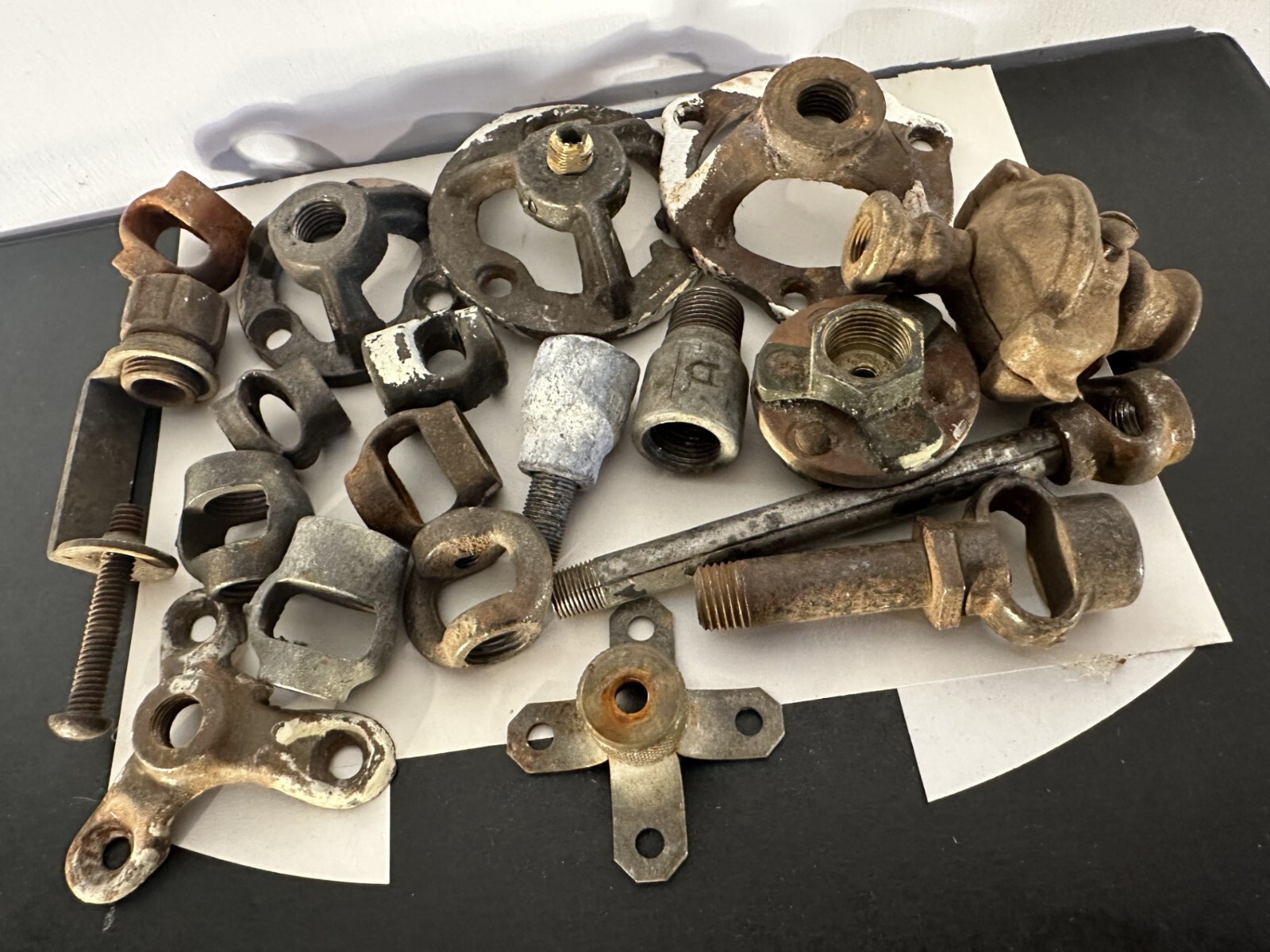 Lot antique mostly cast iron crow's feet hickey light fixture ...