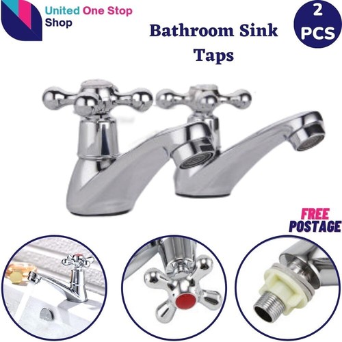 Bathroom Sink Taps Pair Traditional Cross Head Tap Twin Hot and Cold ...